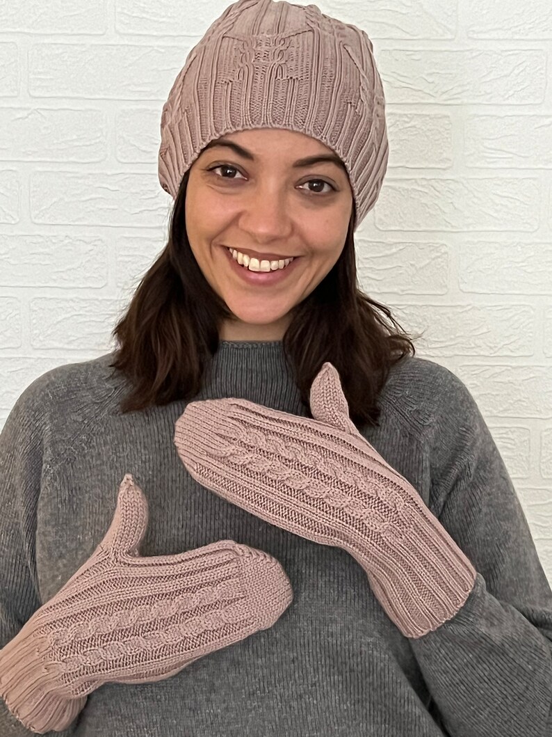 Hat and Mitten Set, 100% Wool Hat, Merino Wool Mittens, Winter Hat and ...