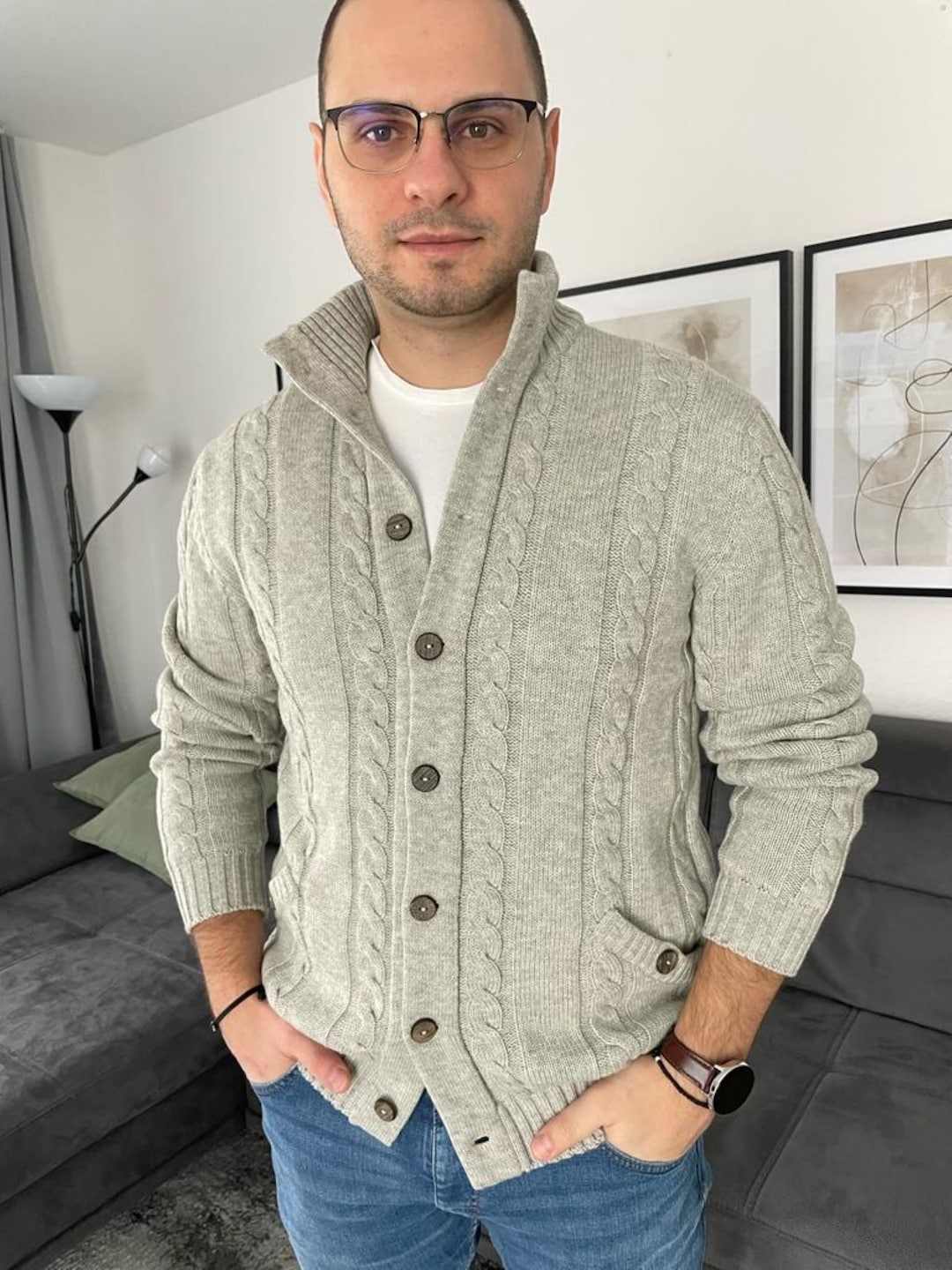 Men Merino Wool Cardigan. Wool Men Sweater. Knit Men Cardigan. Cozy Men ...