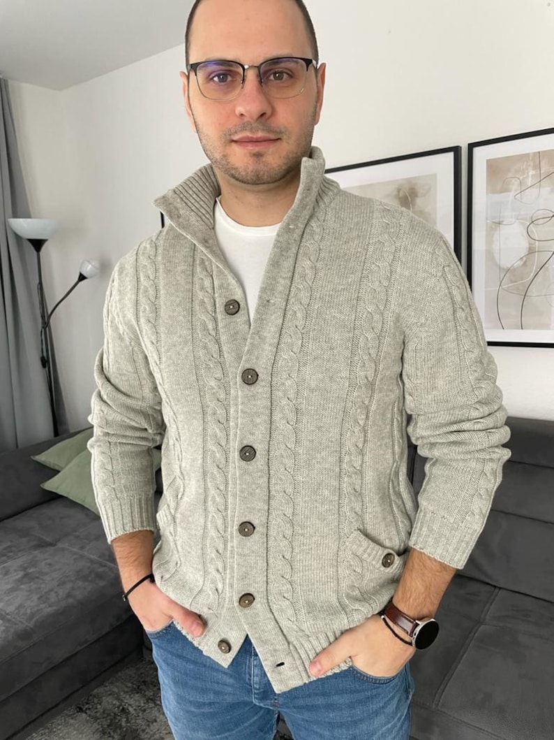 Men Merino Wool Cardigan. Wool Men Sweater. Knit Men Cardigan. Cozy Men ...