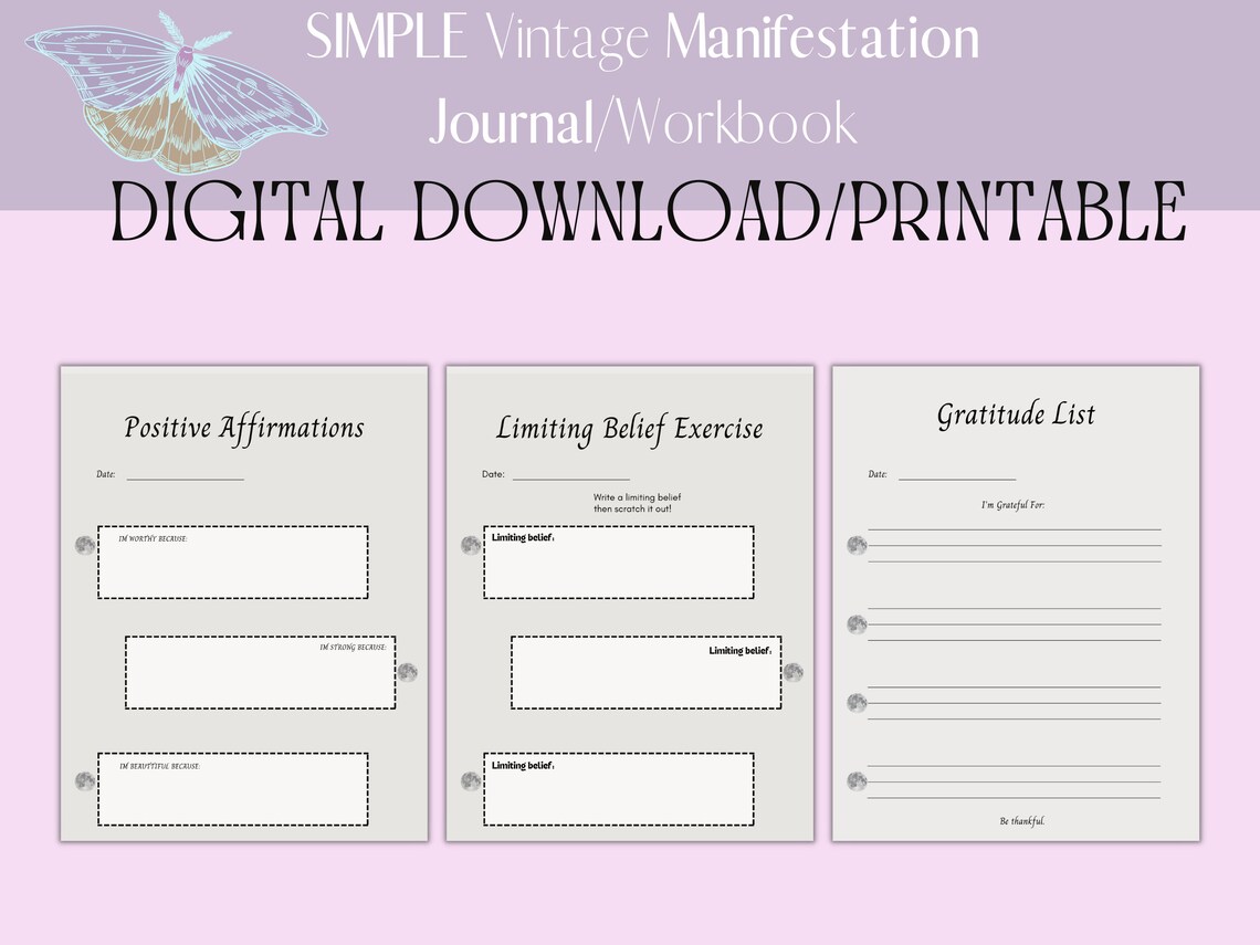 Vintage Theme Manifestation Journal Workbook Planner, Law of Attraction ...