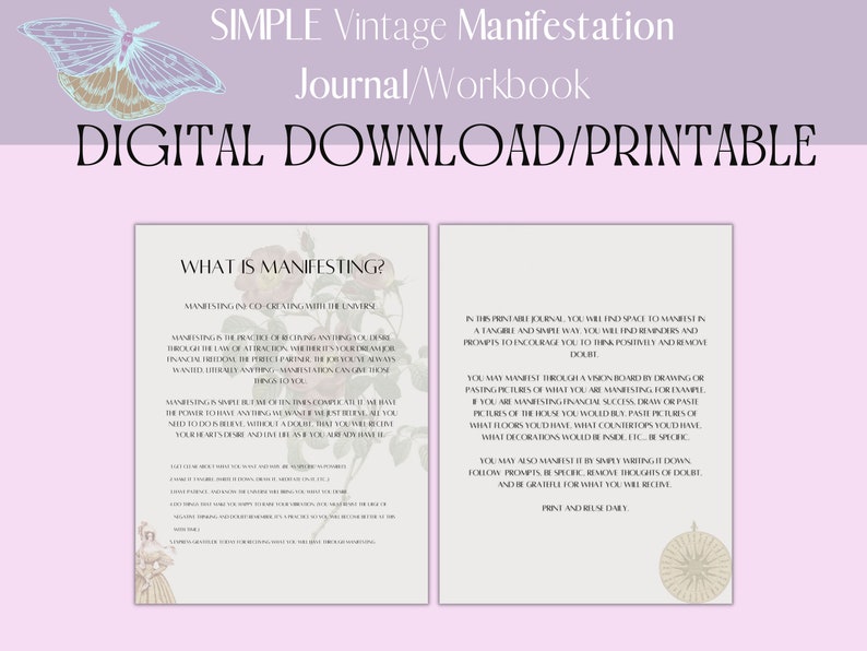 Vintage Theme Manifestation Journal Workbook Planner, Law of Attraction ...