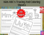 Letters A-Z Alphabet Worksheets Tracing Coloring Letters - Etsy