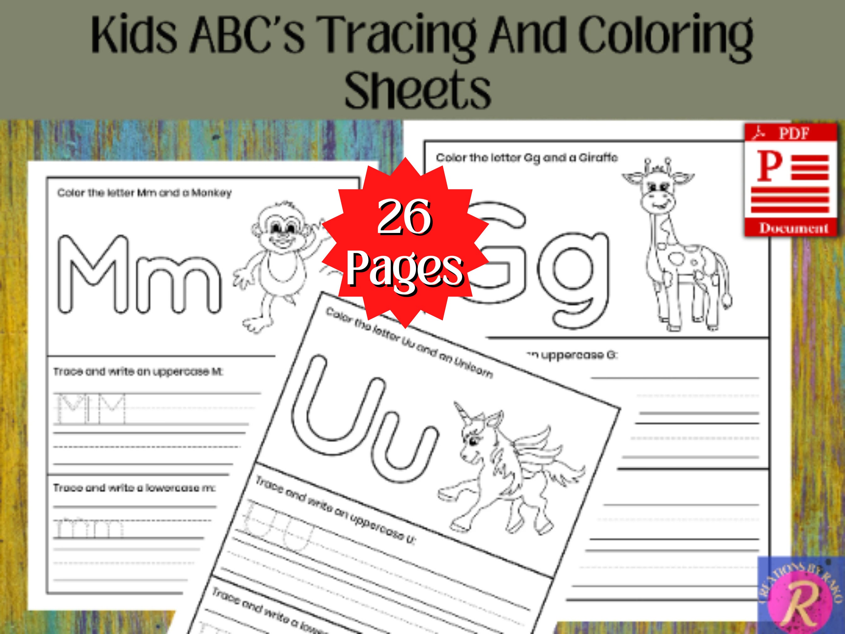 Letters A-Z Alphabet Worksheets Tracing Coloring Letters - Etsy
