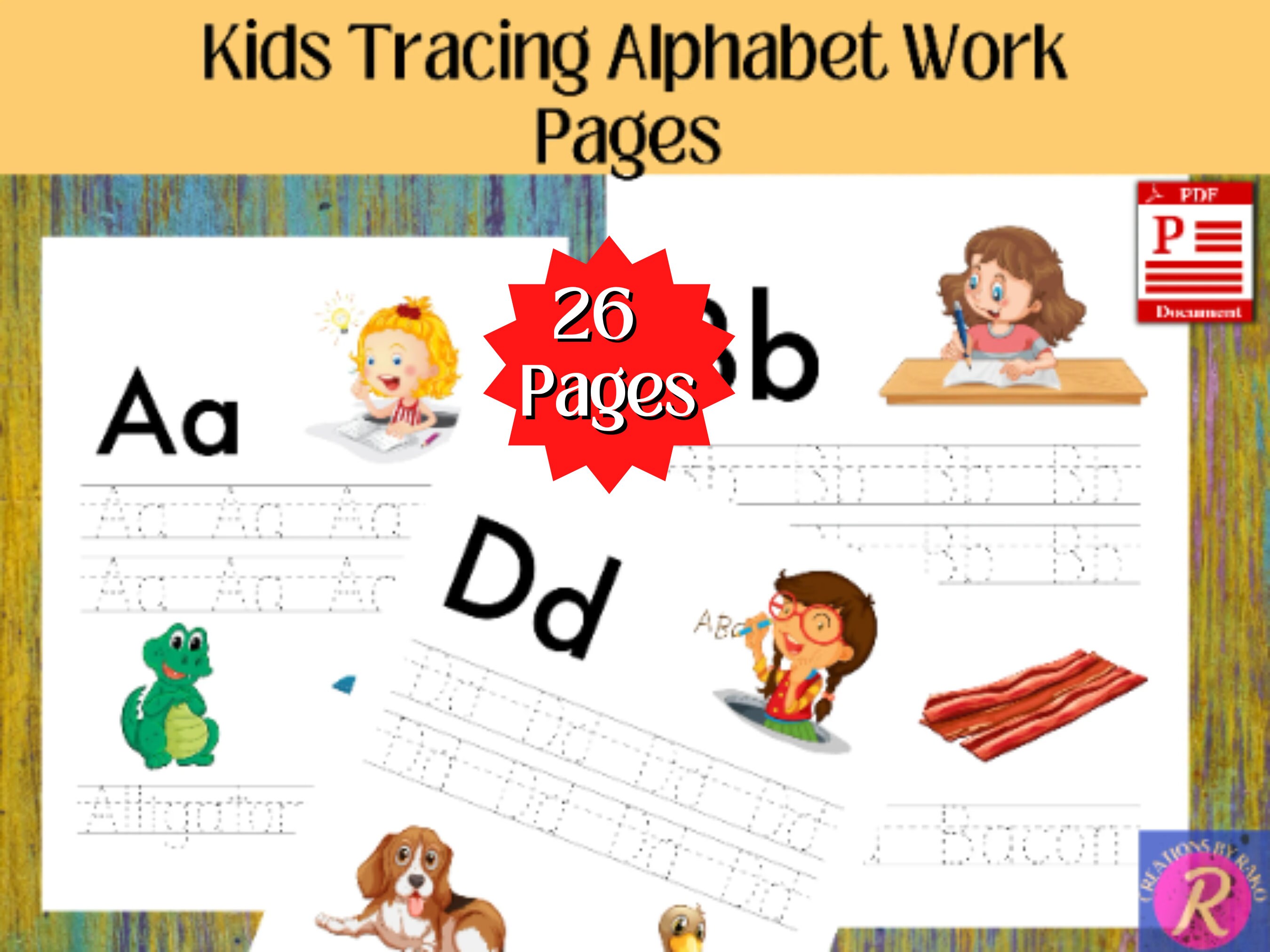 Letters A-Z Alphabet Worksheets Tracing Animals Kids - Etsy