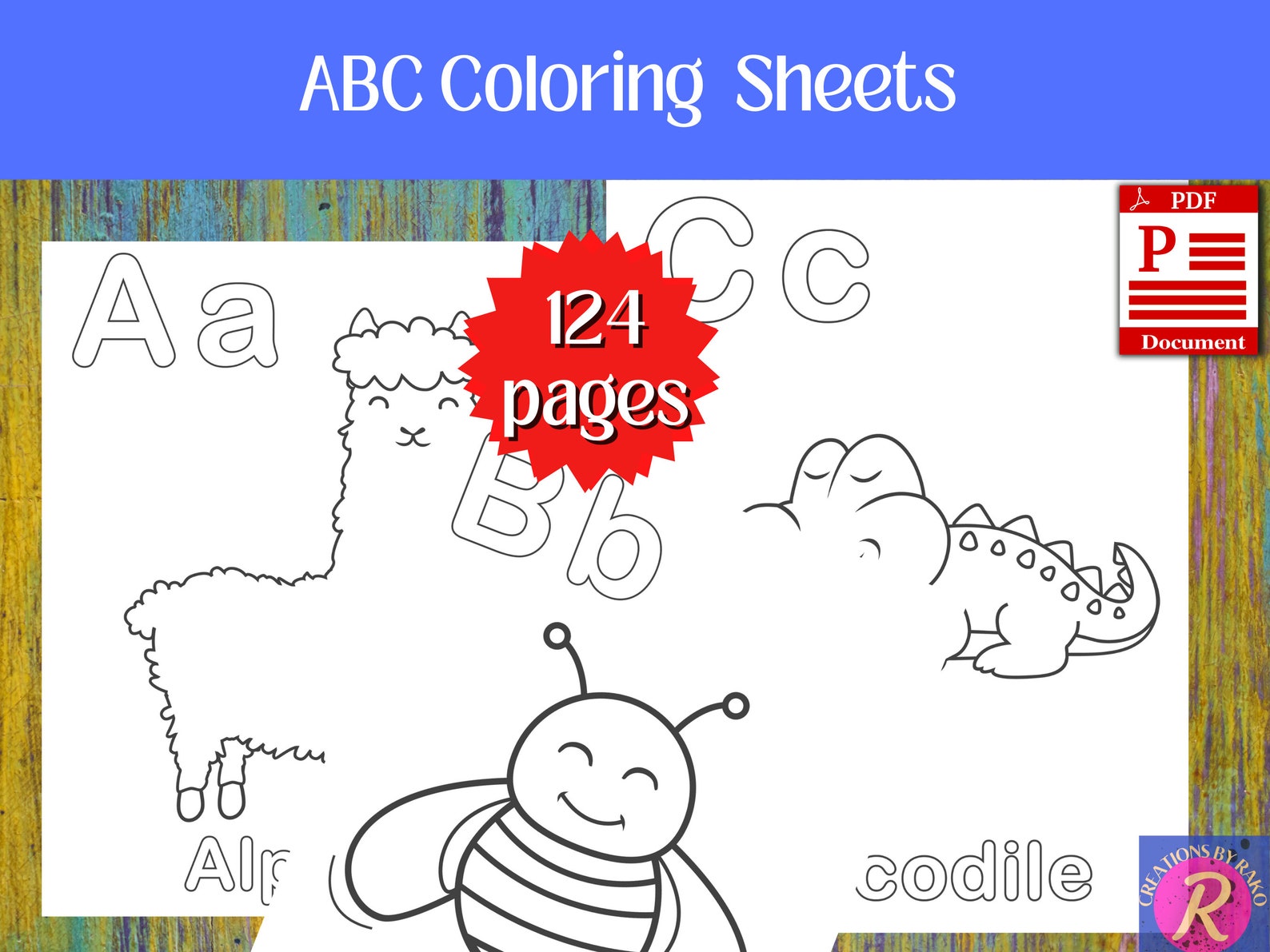 Animal Alphabet Coloring Pages. Instant Download. Fun, Educational ...