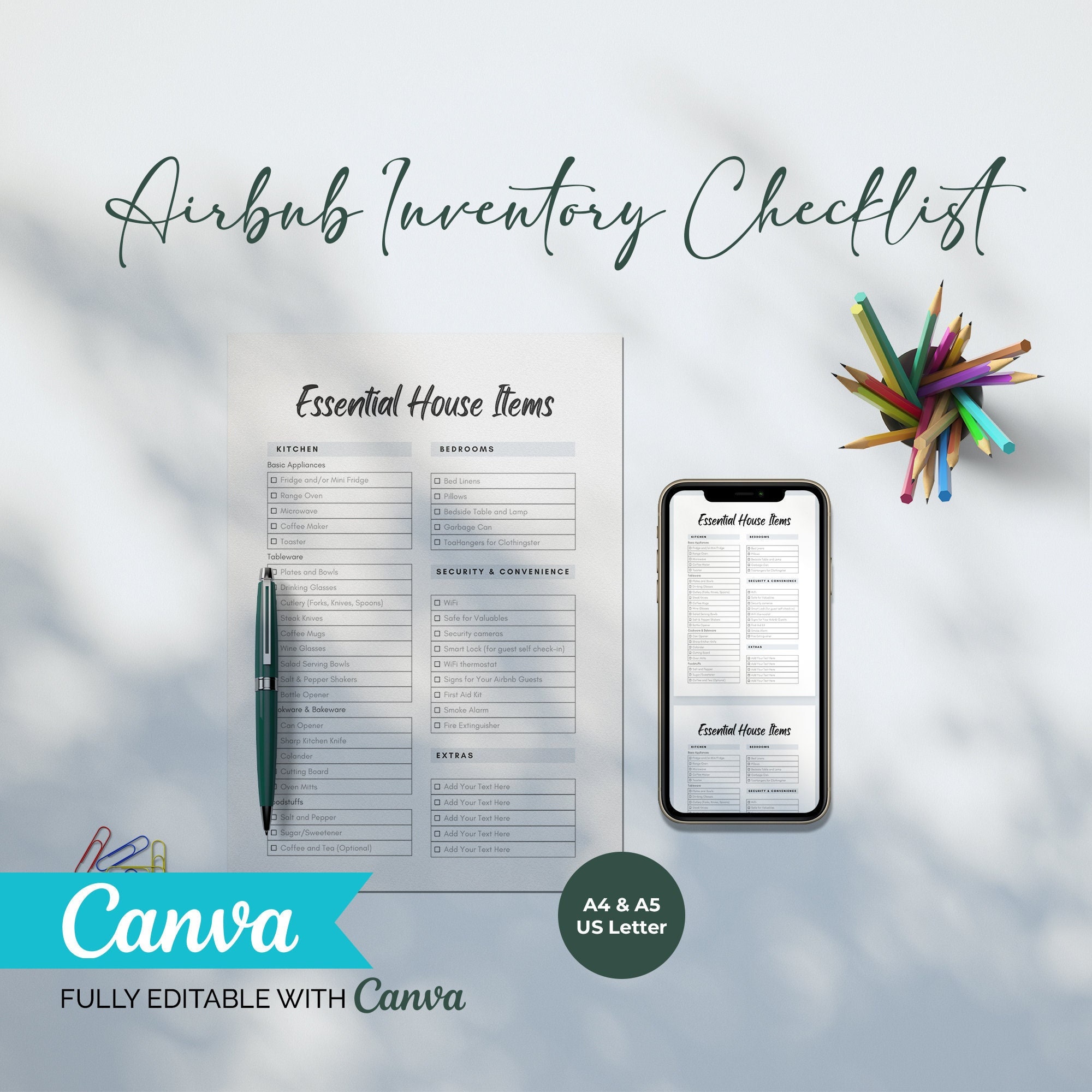 Airbnb Inventory Checklist Template, Airbnb Essentials, Editable ...