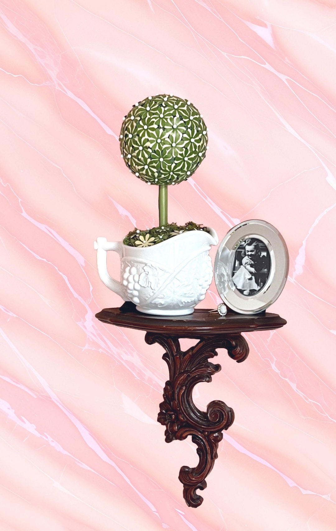 Topiary in White Milk Glass, Small Topiary, Pretty Table Top Decor ...