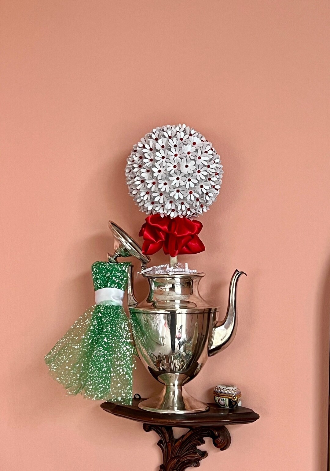Nickel Silver Coffee Pot W/topiary, Topiary Tree, Silver Topiary, White ...