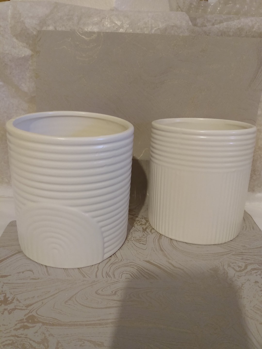 Cox and Cox Two White Ribbed Planters - Etsy