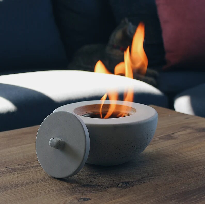 Personalised Concrete Tabletop Fireplace | Portable Concrete Firepit ...