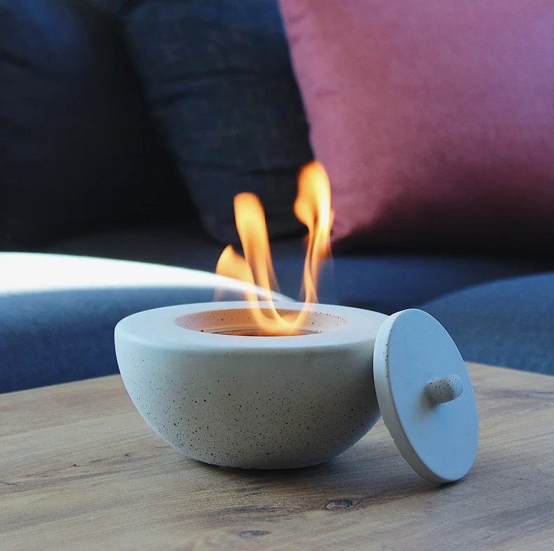 Personalised Concrete Tabletop Fireplace | Portable Concrete Firepit ...