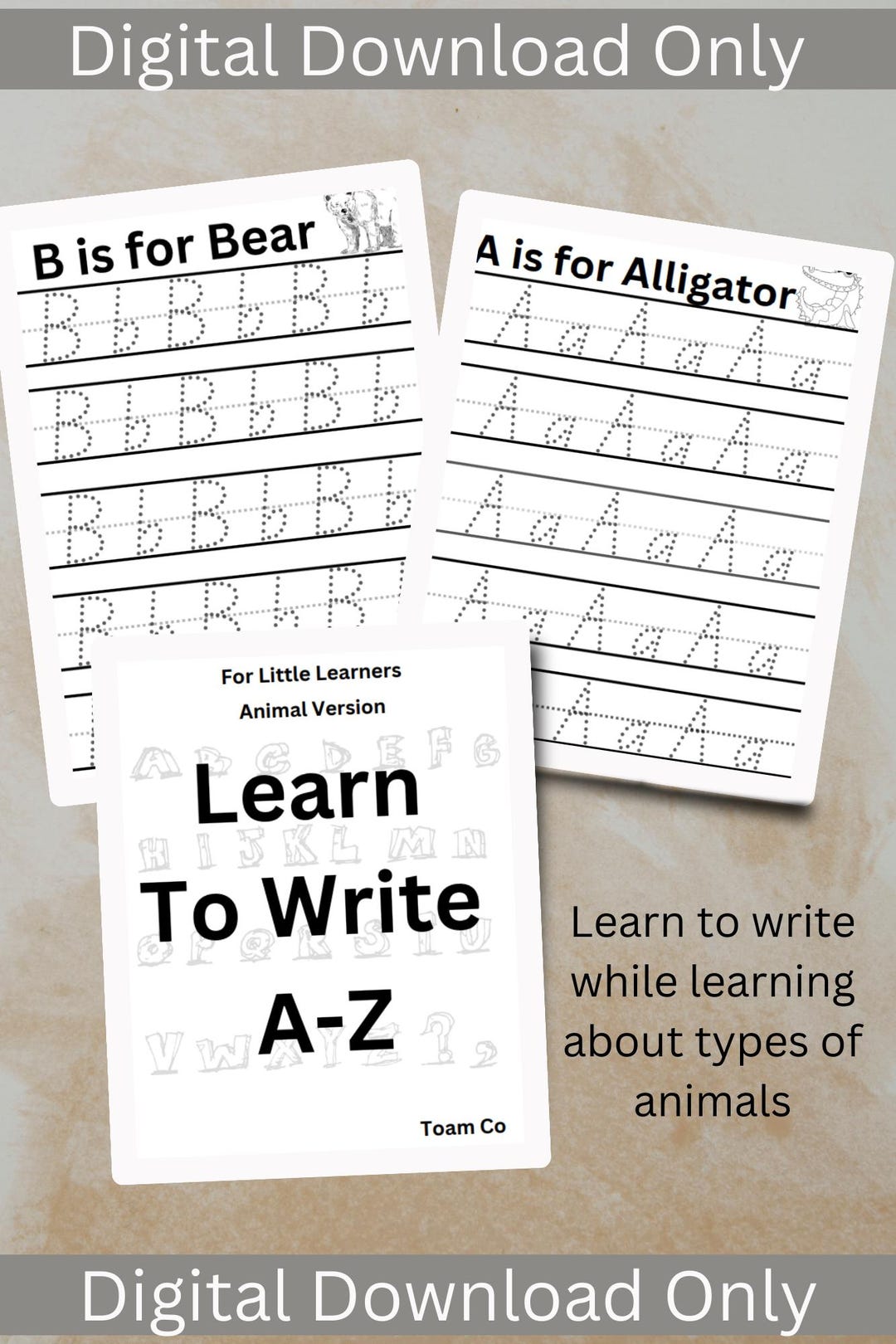 Printable Early Learning A-Z Animal Alphabet Writing Workbook for ...