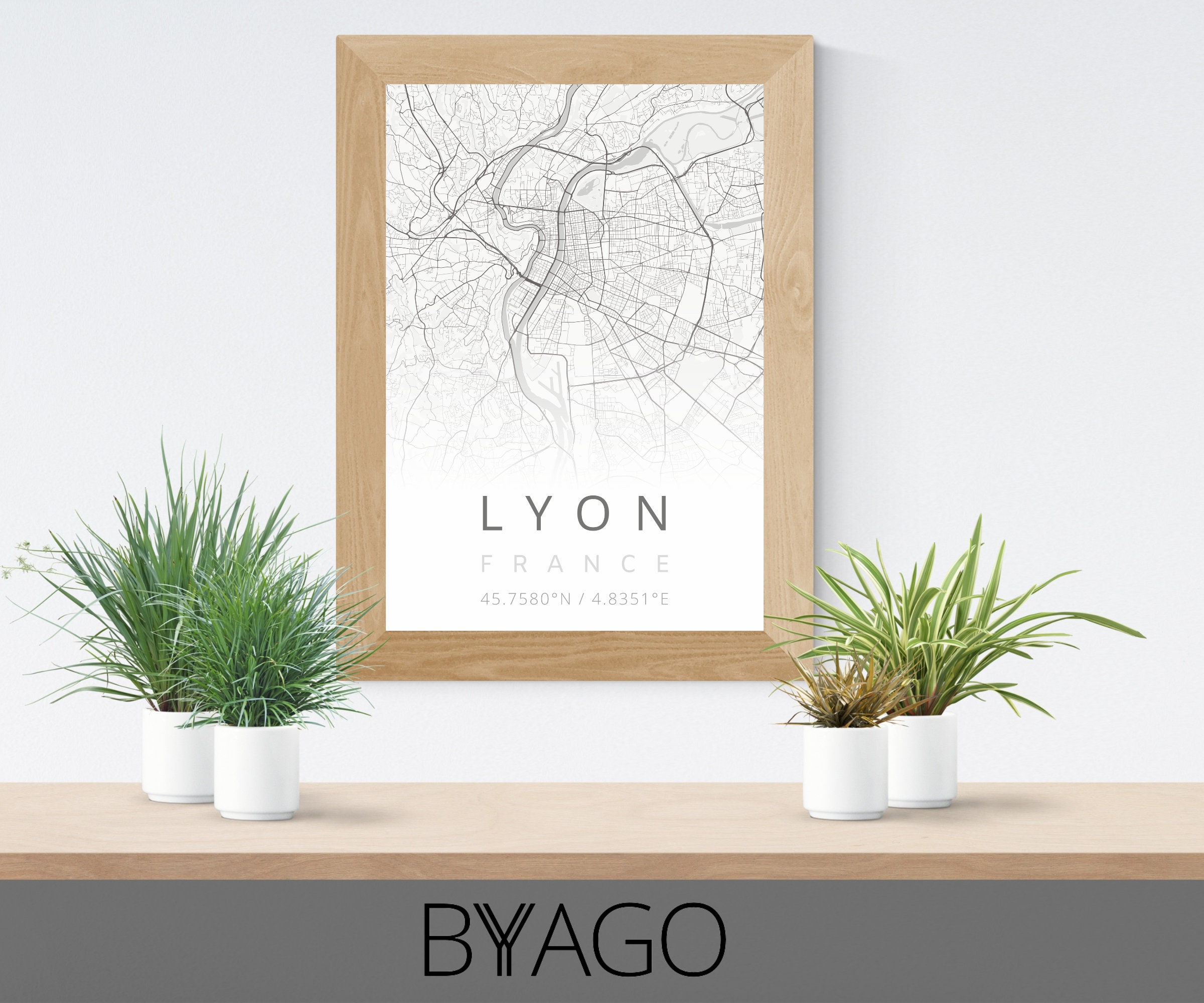 Mapa del cartel LYON way mapa de la ciudad MYMAP BYAGO - Etsy España