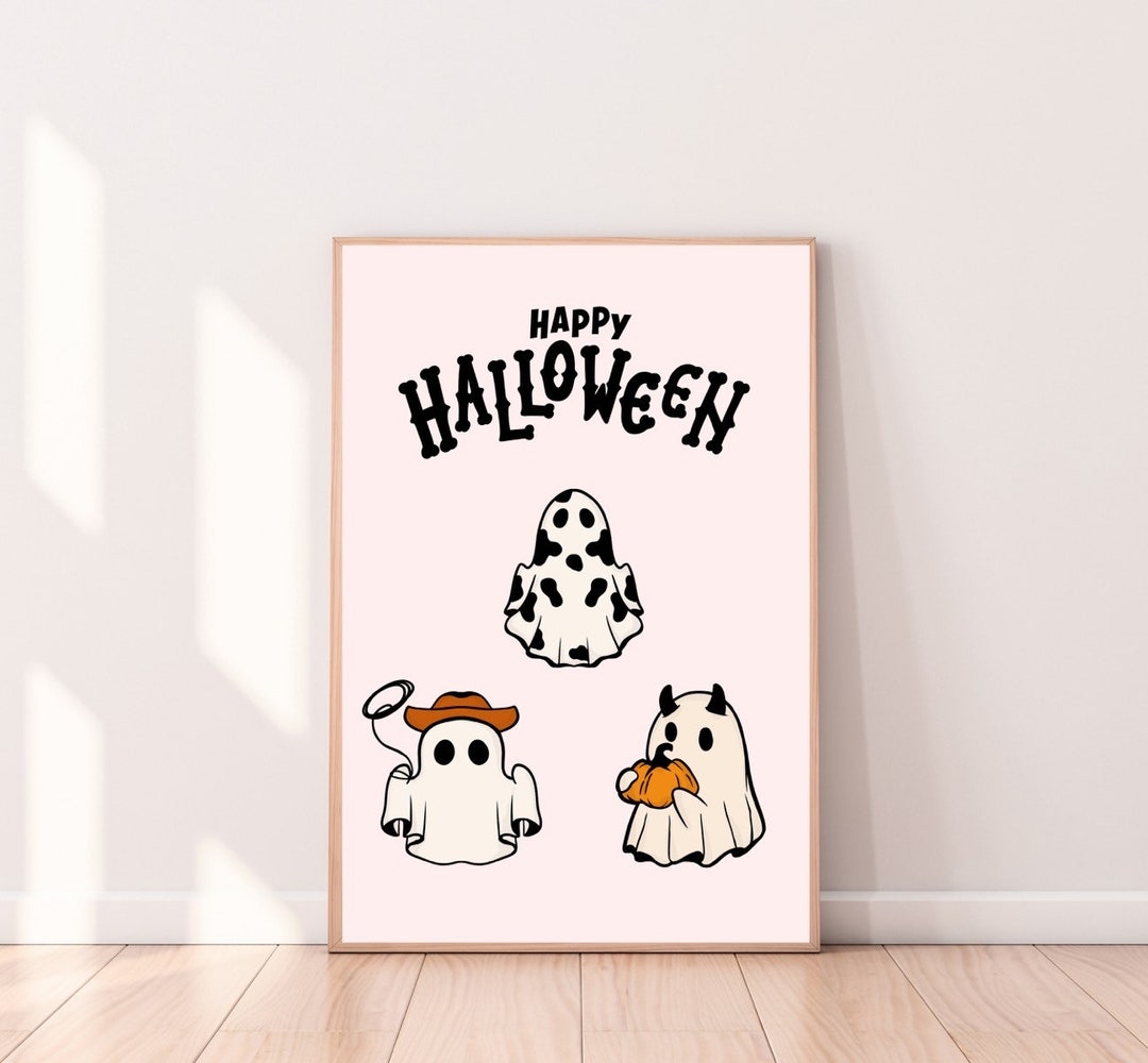 Cute Trio Ghost Squad Print Retro Halloween Decor Spooky - Etsy