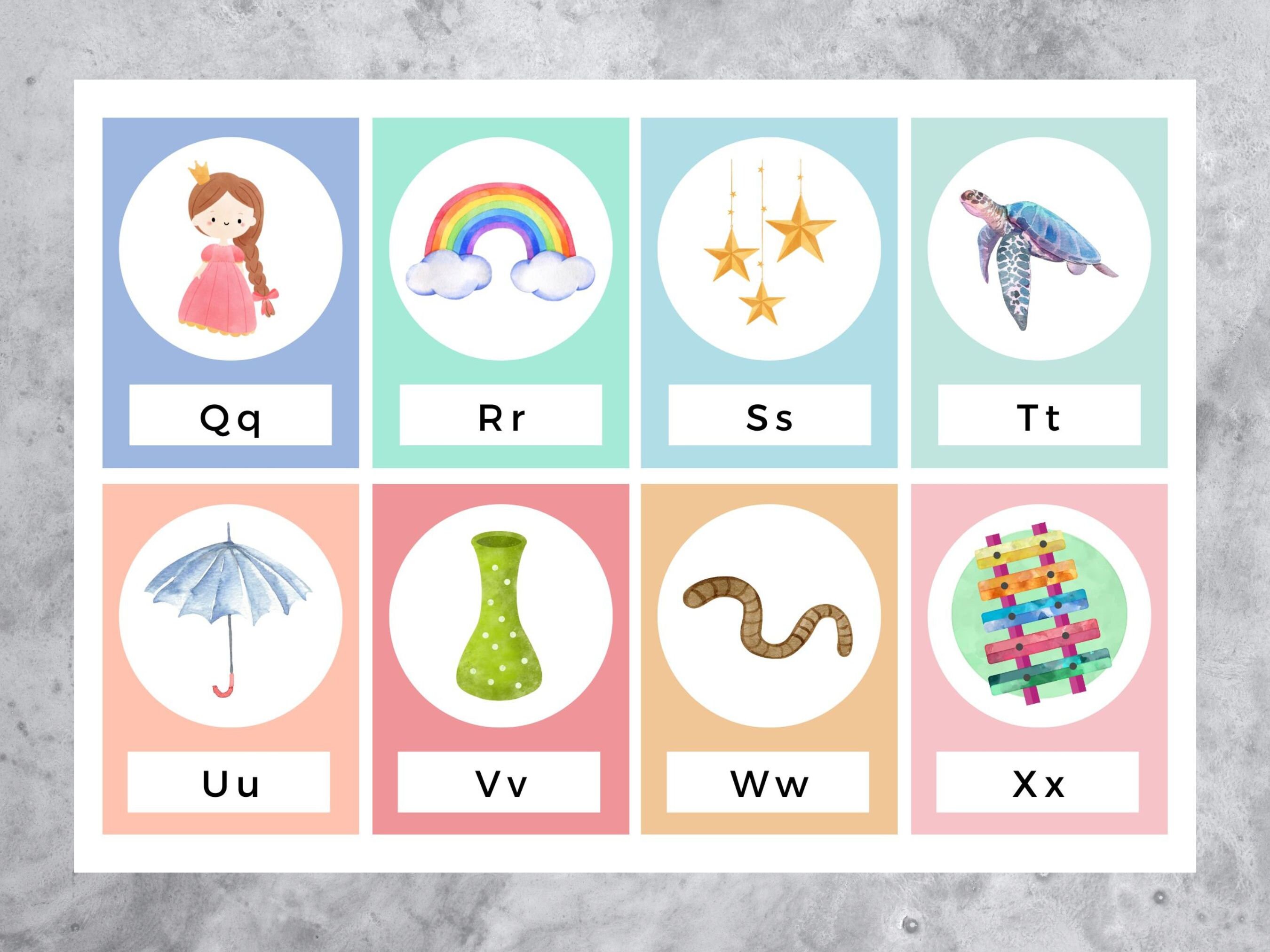 Watercolor Alphabet Letter Flashcards Preschool, Toddler, Kindergarten ...