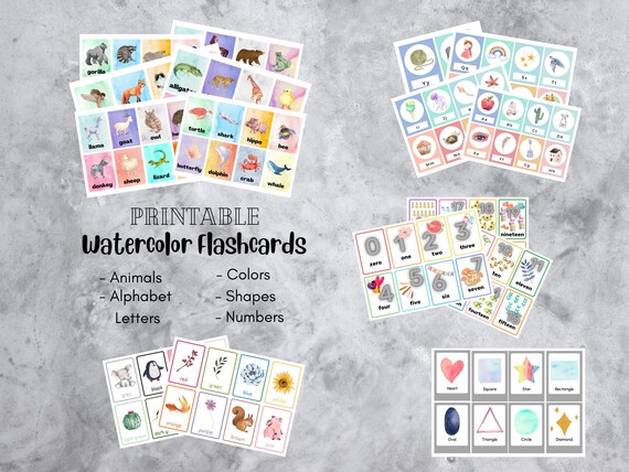 SET OF 5 Printable Watercolor Flashcards Animals Alphabet - Etsy