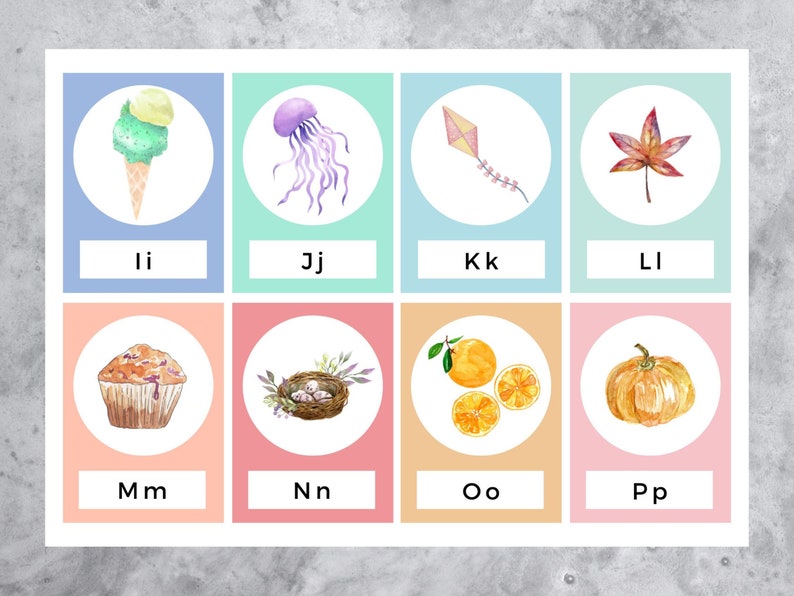 Watercolor Alphabet Letter Flashcards Preschool, Toddler, Kindergarten ...