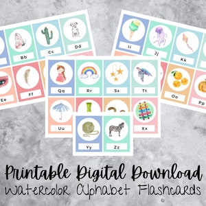 Watercolor Alphabet Letter Flashcards Preschool, Toddler, Kindergarten ...