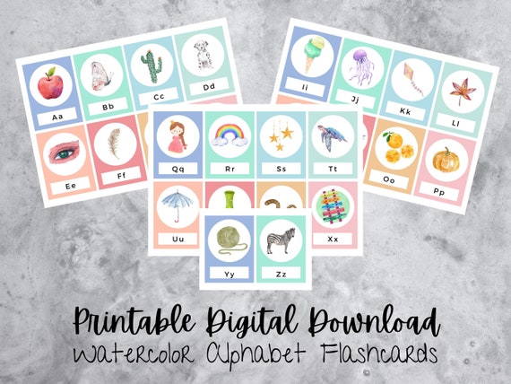 Watercolor Alphabet Letter Flashcards Preschool Toddler - Etsy