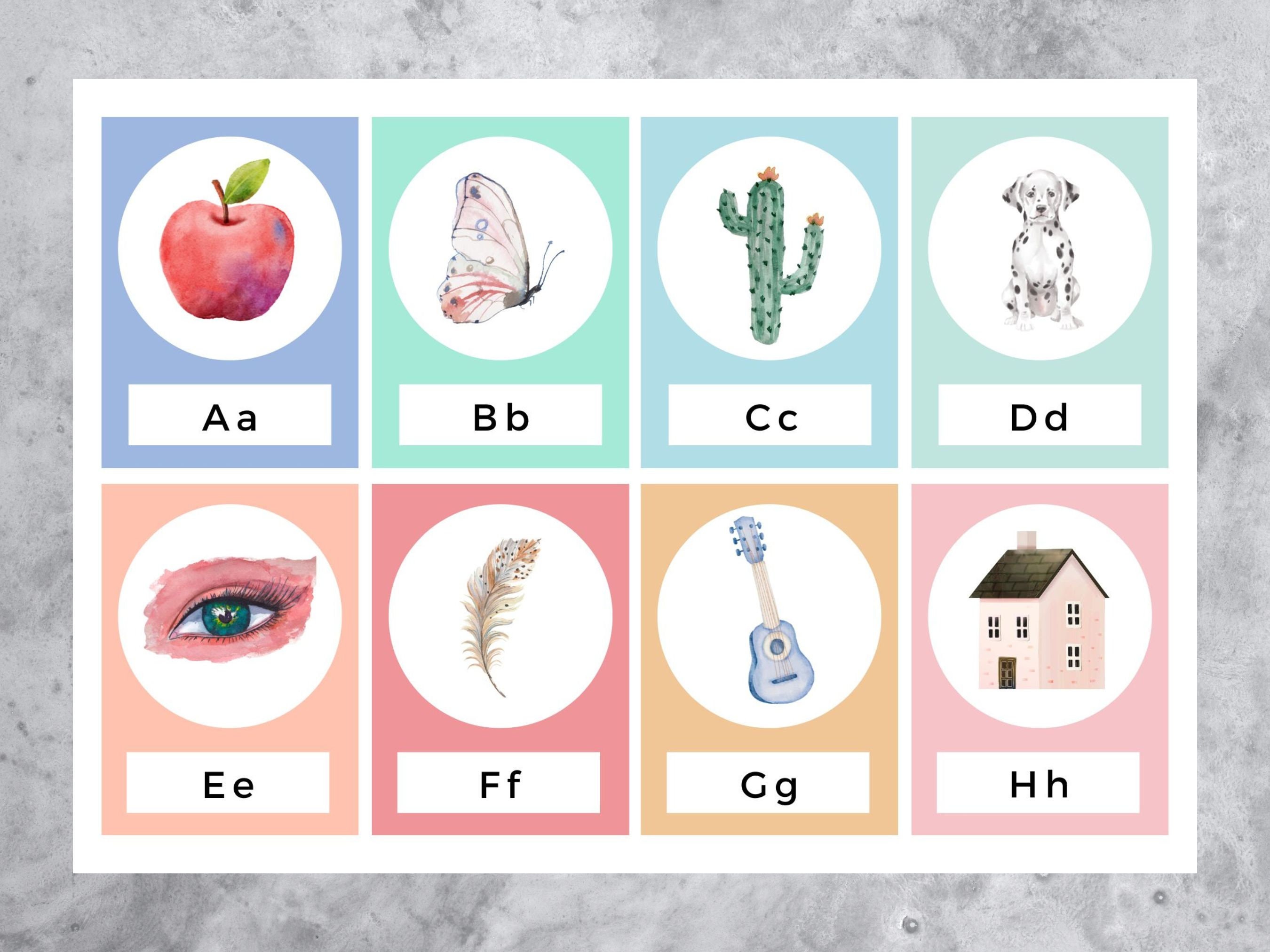 Watercolor Alphabet Letter Flashcards Preschool Toddler - Etsy