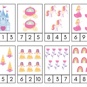 Princess Flashcards Counting Activity Matching Game Learning to Count ...