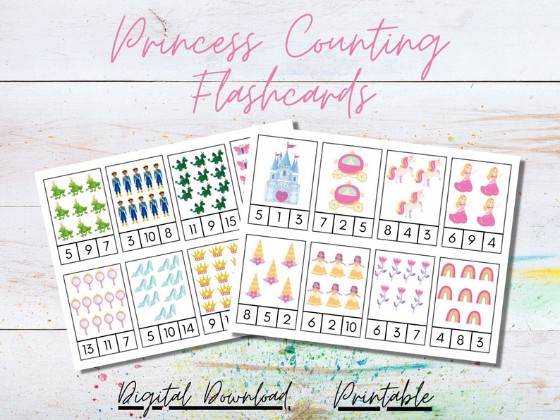 Princess Counting Flashcards: Toddler Learning Activity (digital ...