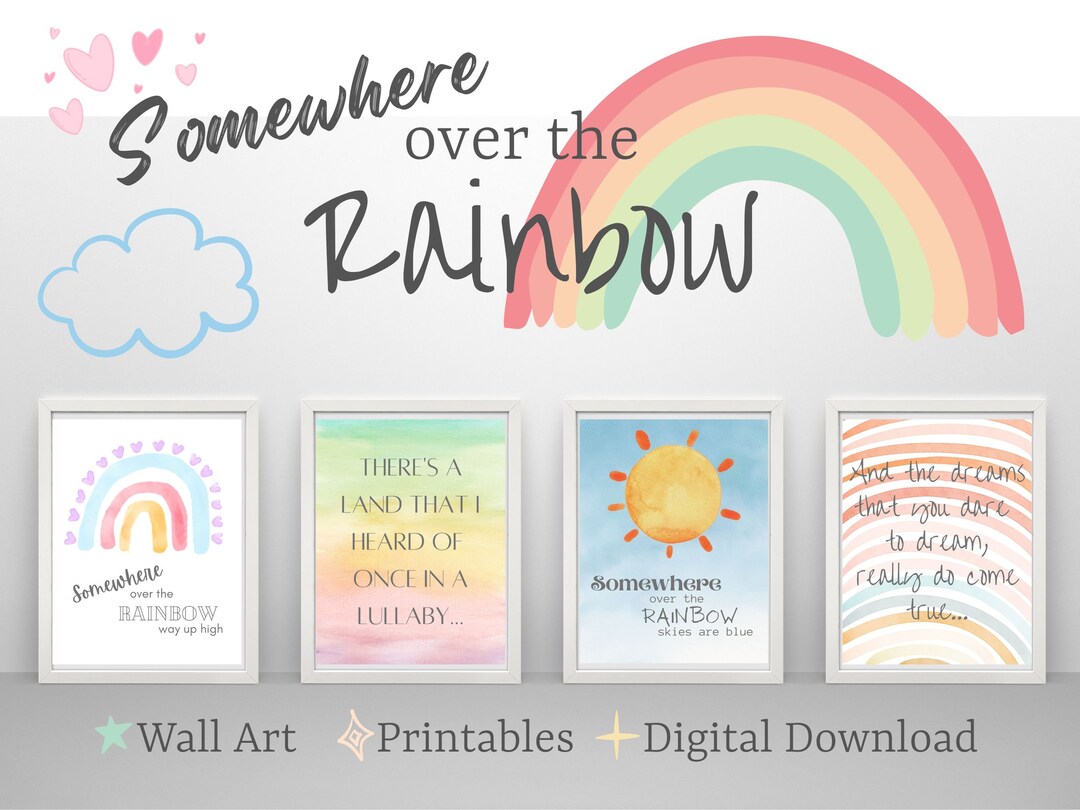 Somewhere Over the Rainbow Wall Art Décor Nursery Bedroom Bathroom ...