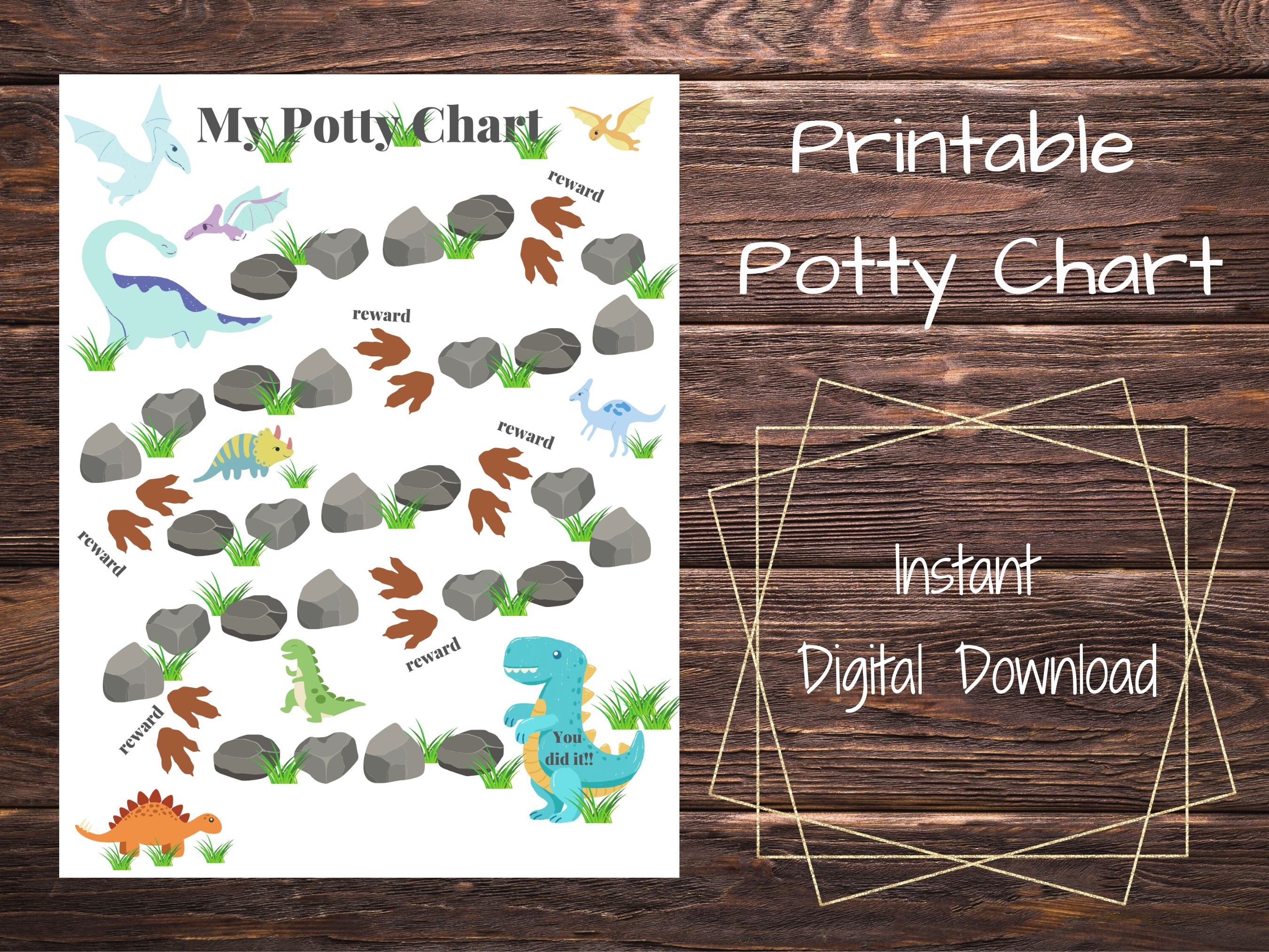 Printable Dinosaur Potty Chart Toddler, Reward Chart, Potty Training ...