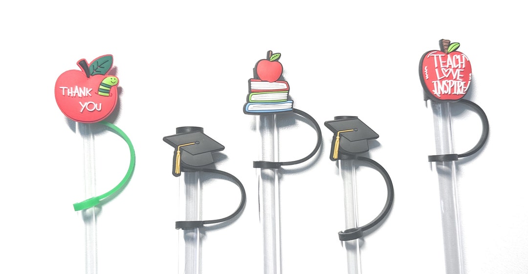 Teacher Student Graduate Straw Toppers, Straw Tip Covers, End of School ...