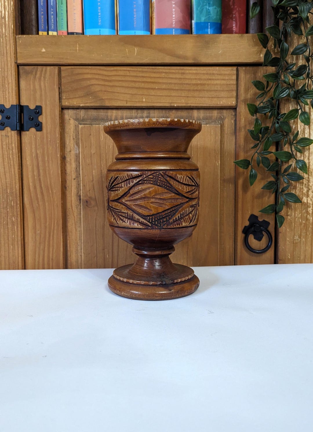 Vintage Folk Art Hand Carved Wooden Vase - Etsy