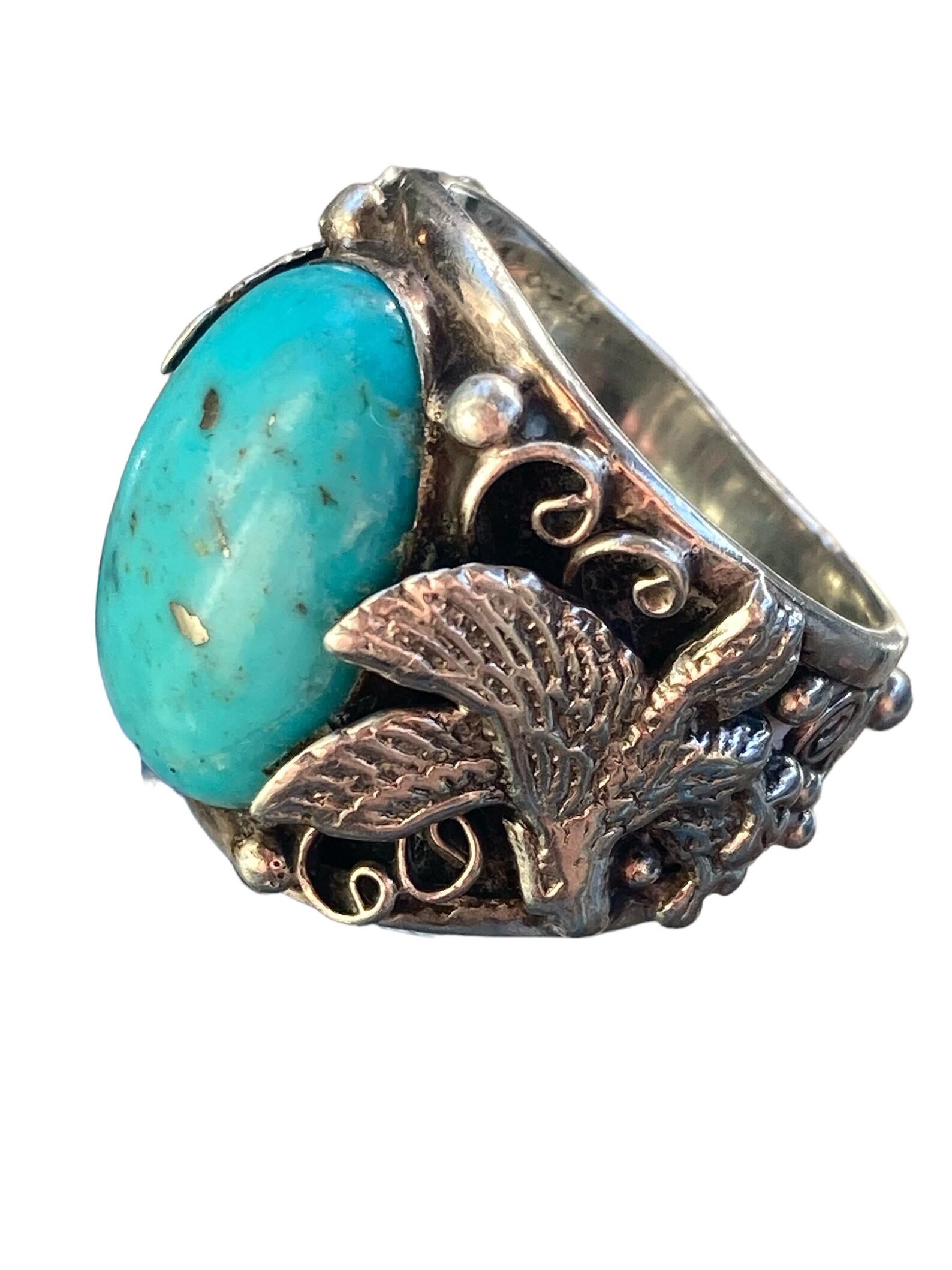 Vintage Native American Navajo Sterling Silver Eagle Ring With ...