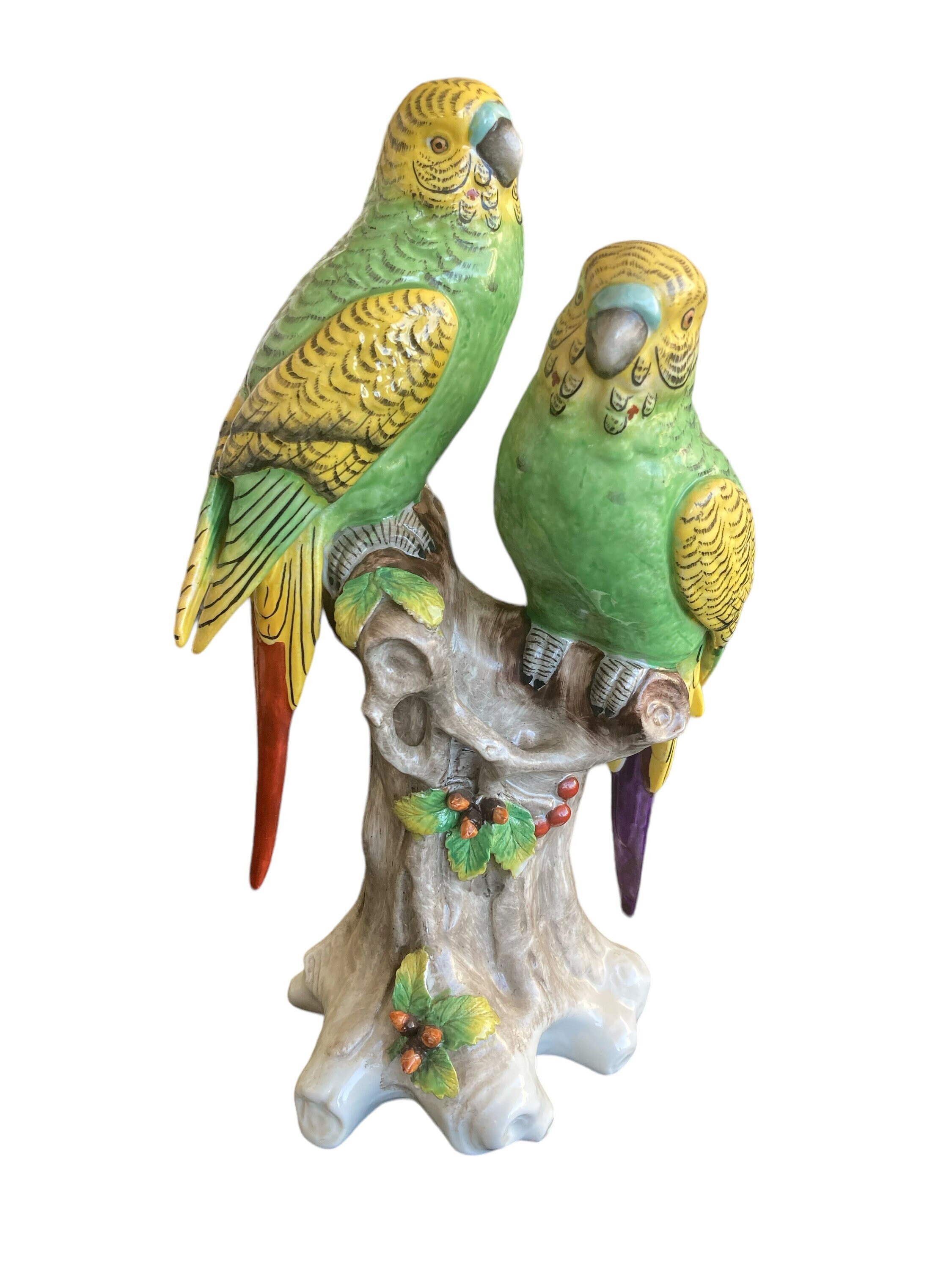 Antique Porcelain Sitzendorf Pair of Budgerigar Parrots Statue ...