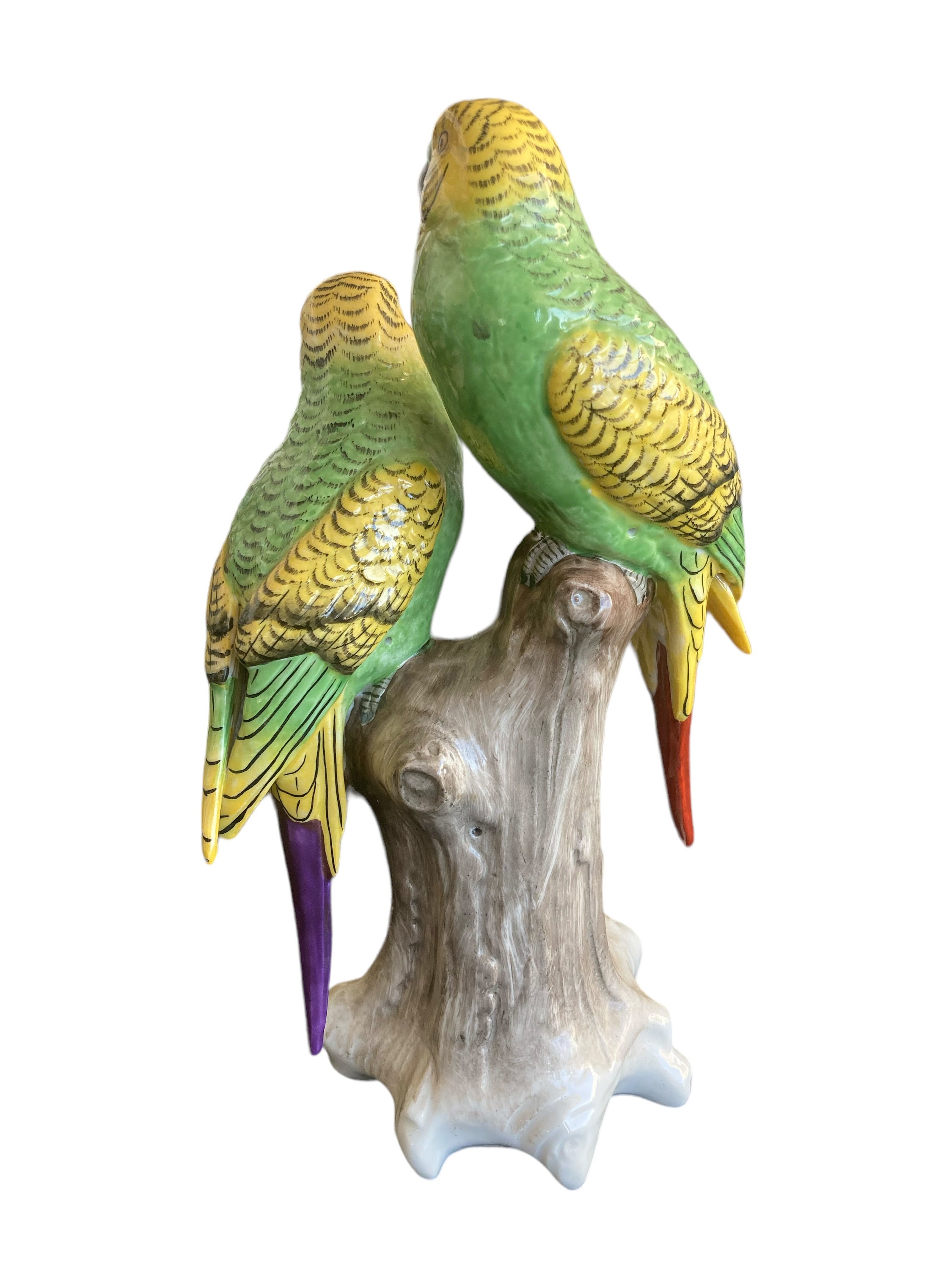 Antique Porcelain Sitzendorf Pair of Budgerigar Parrots Statue ...