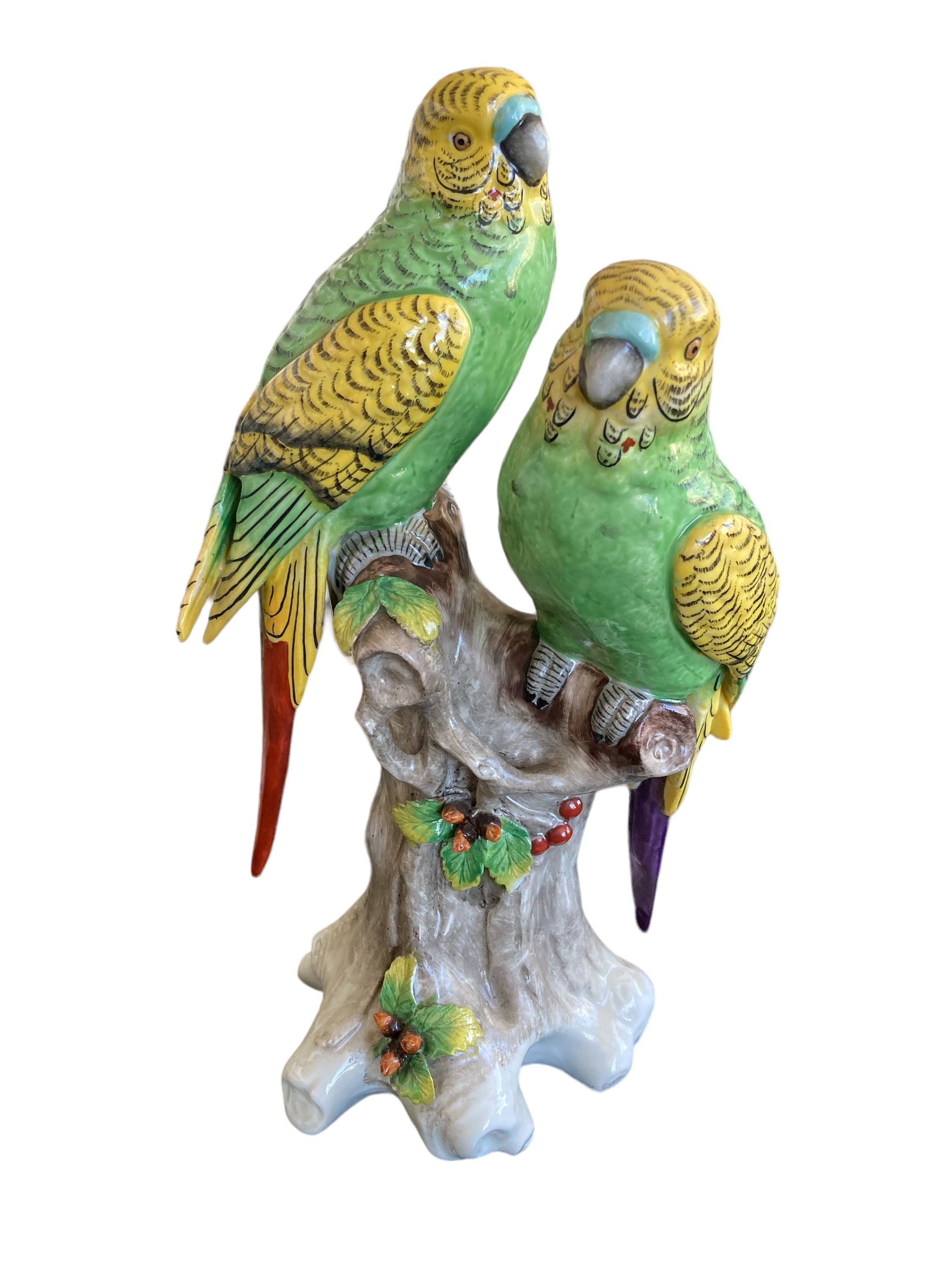 Antique Porcelain Sitzendorf Pair of Budgerigar Parrots Statue ...