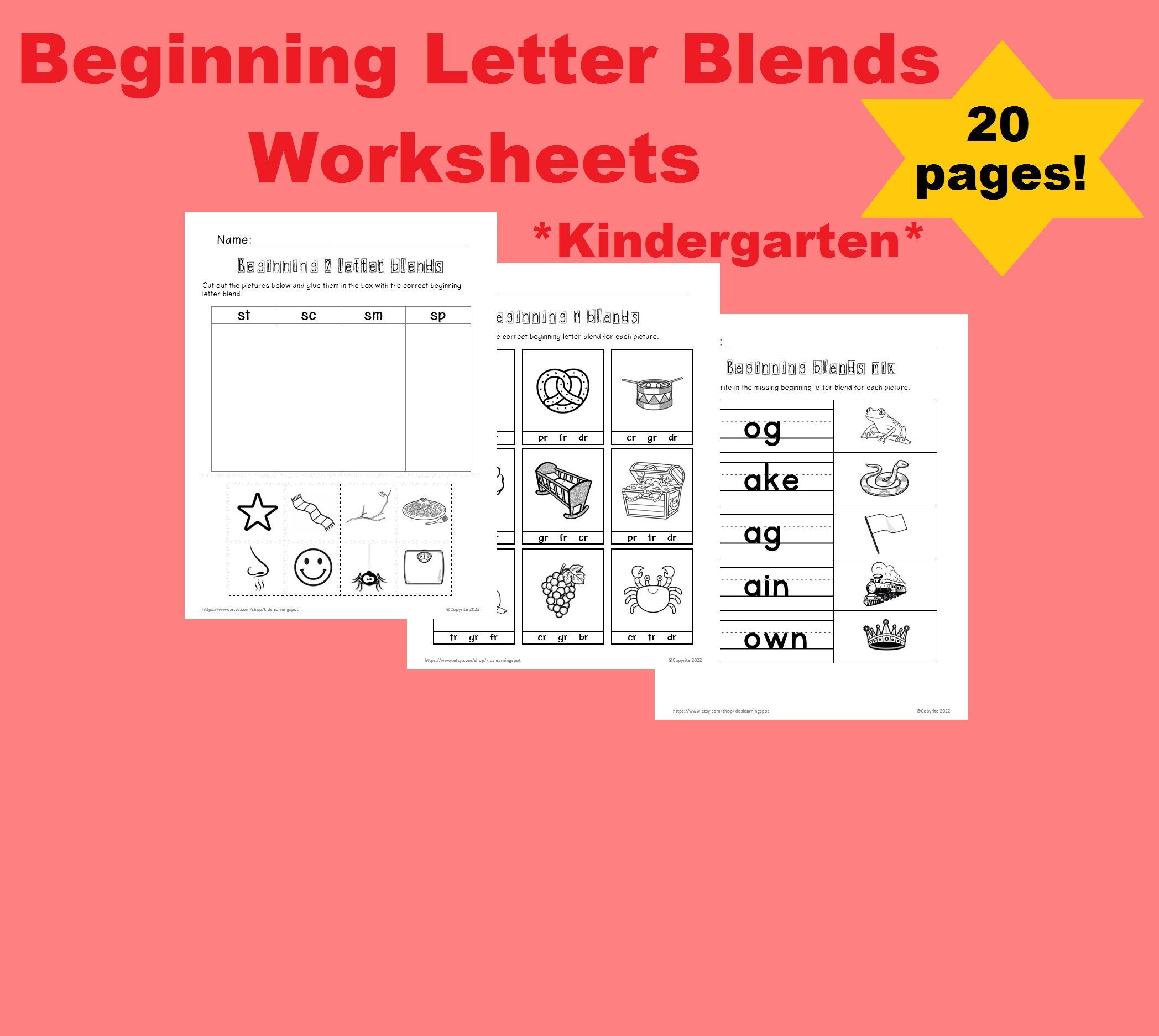 Blends Cut And Paste Worksheets