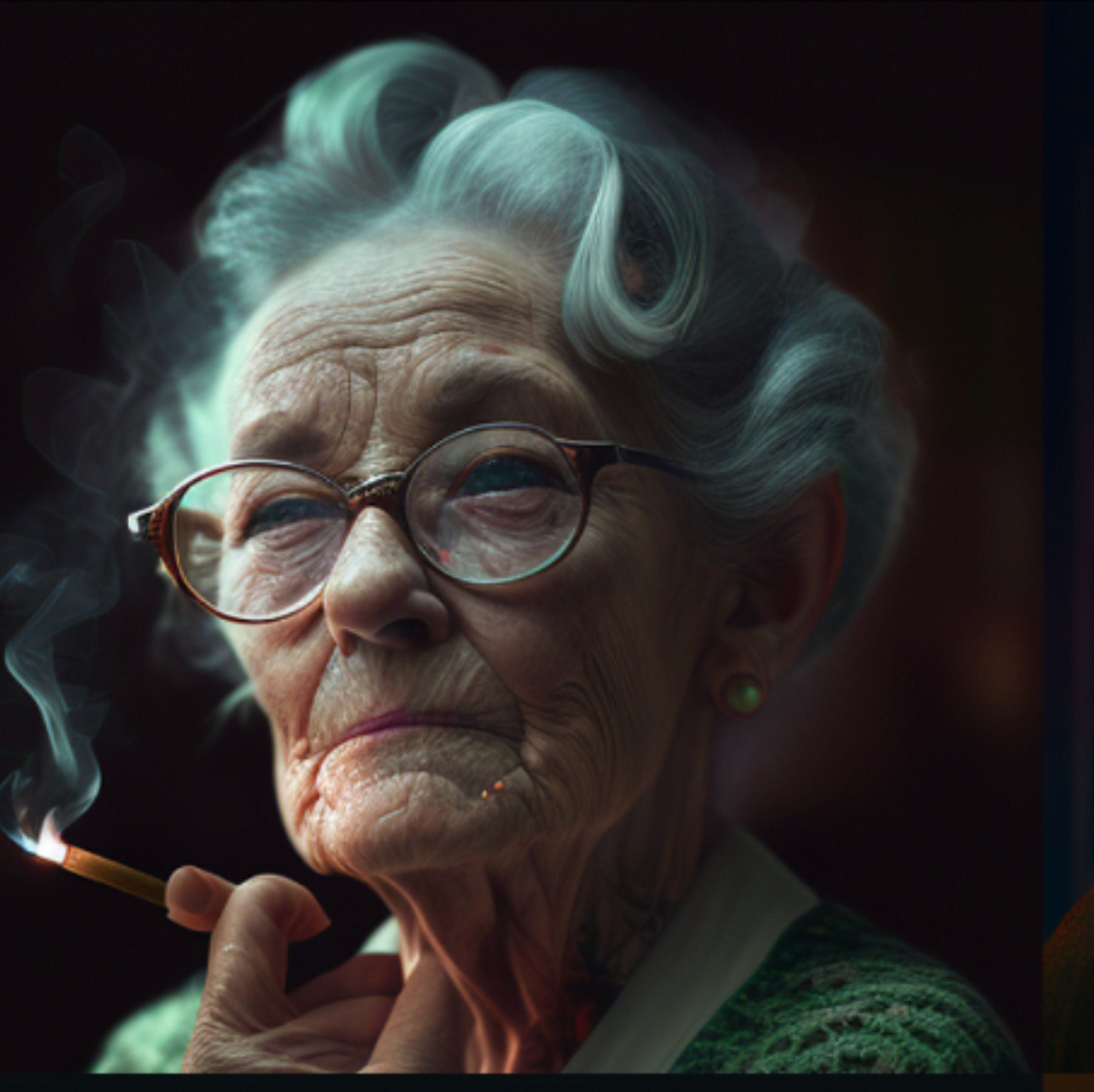 Old Woman Smoking Cigarette