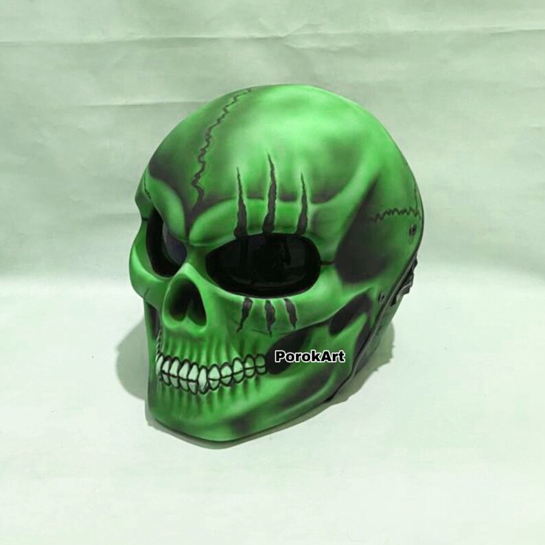 New Arrival Skull Motorcycle Helmet Green Crack Classic Style (dot Ece ...