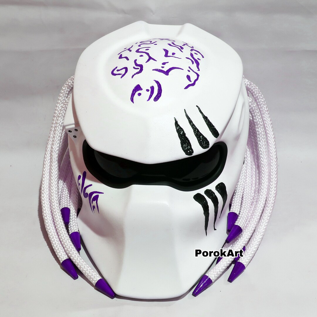 Predator Custom Motorcycle Helmet White Crack Purple (dot Ece Certified ...