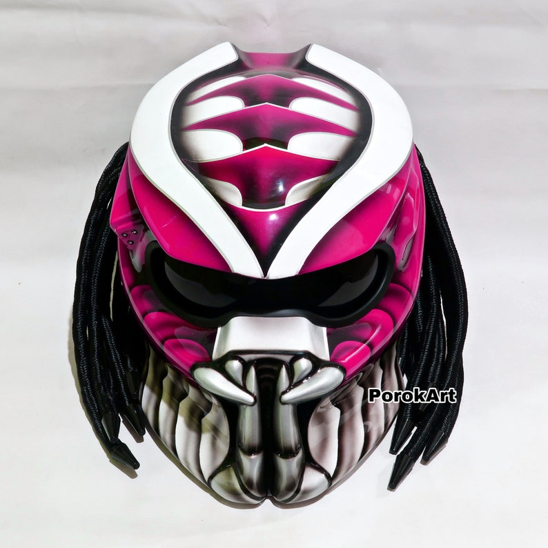 Custom Predator Motorcycle Helmet White Pink Fuschia Shark Motive (dot ...