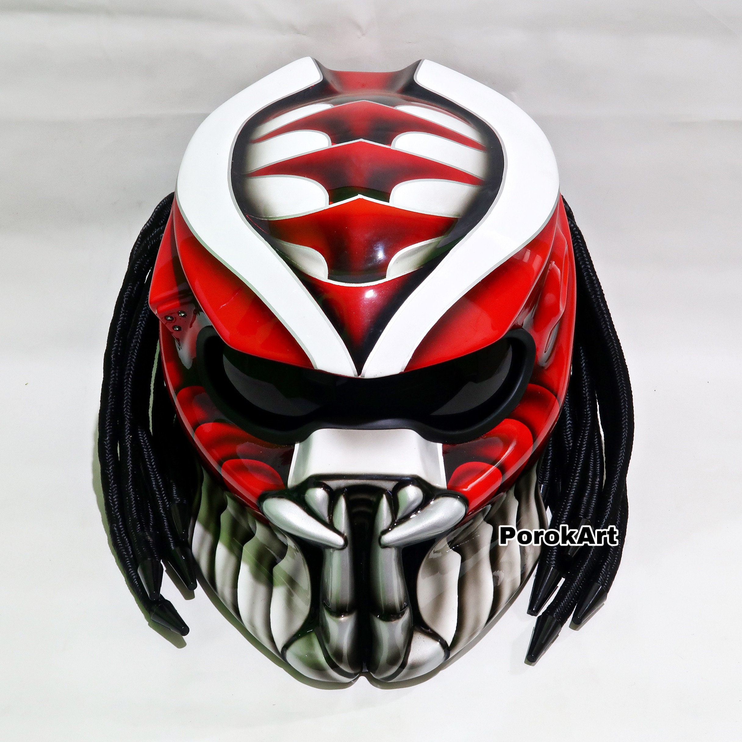Custom Predator Motorcycle Helmet White Red Shark Motive dot Ece ...