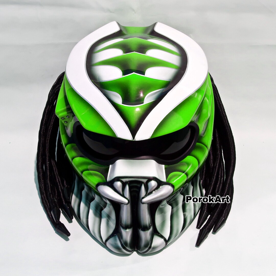 Custom Predator Motorcycle Helmet White Green Shark Motive(dot Ece ...