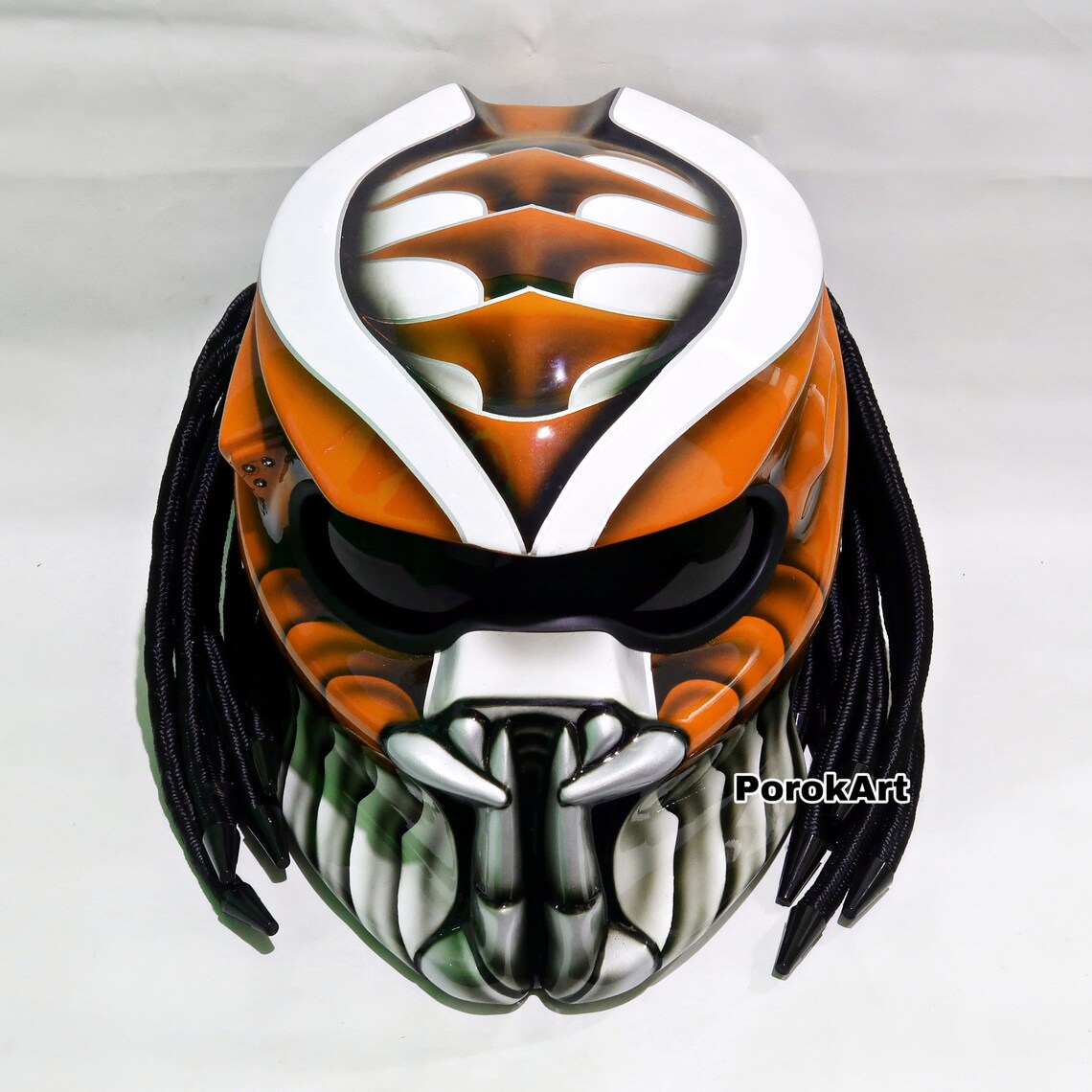 Custom Predator Motorcycle Helmet White Orange Shark Motive (dot Ece ...