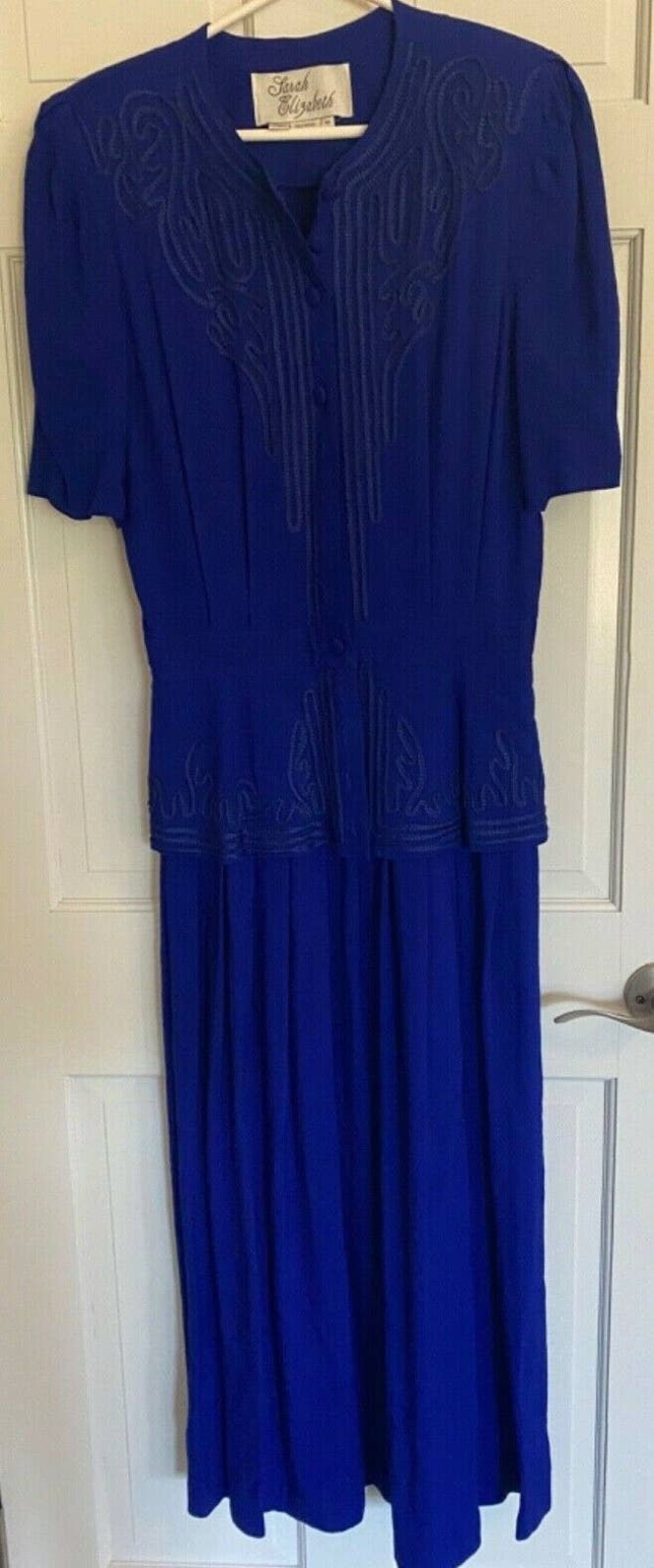 Vintage Sarah Elizabeth Long Dress Blue Sz 10 Rayon Short Sleeve ...