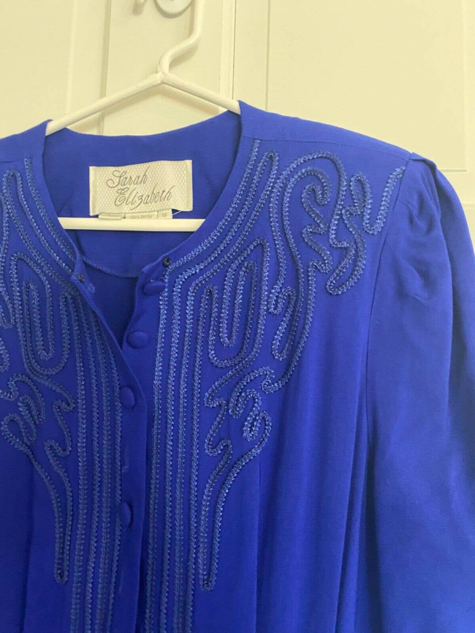 Vintage Sarah Elizabeth Long Dress Blue Sz 10 Rayon Short Sleeve ...