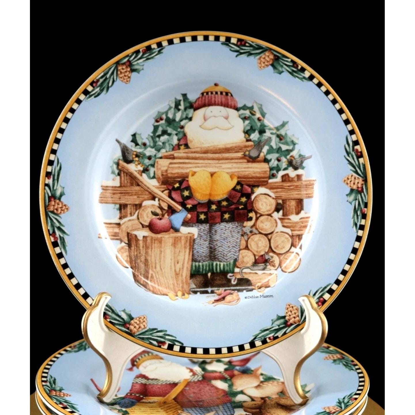 Vintage Set of 4 Sakura Debbie Mumm "woodland Santa" Plates. Christmas ...