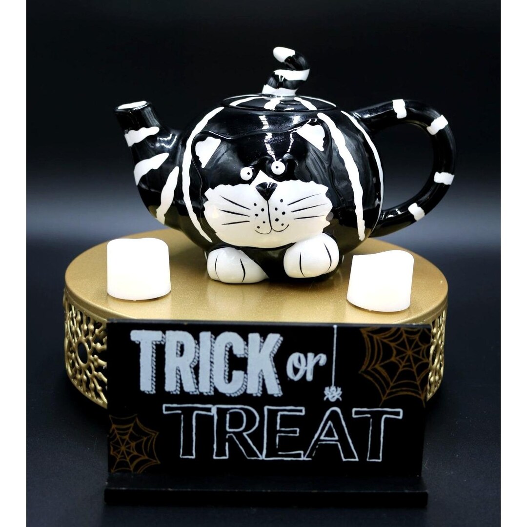 NWT Burton & Burton Chester the Cat Teapot Black White Ceramic Cat! 6 ...