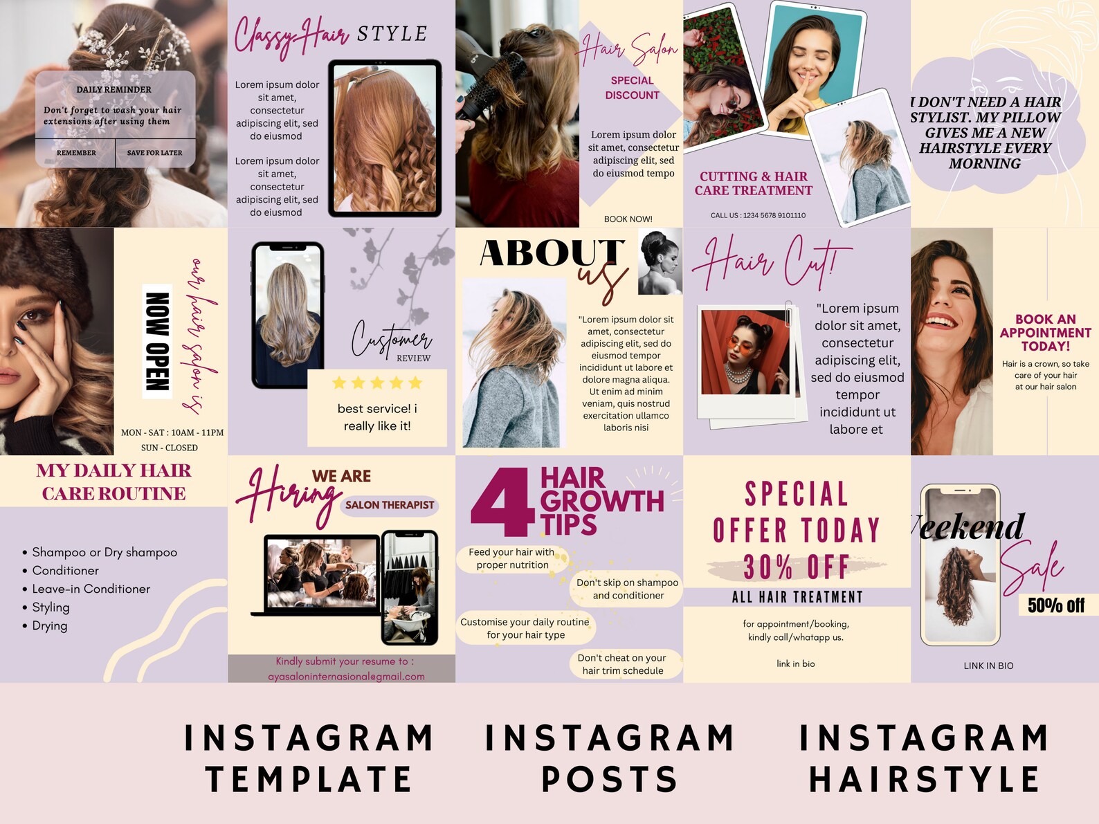 30 Hair Stylist Instagram Post Template | Hair Beauty Salon | Instagram ...