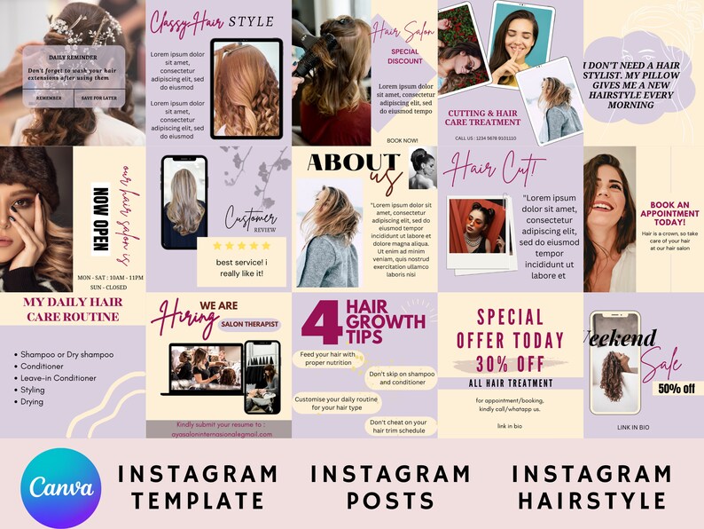 30 Hair Stylist Instagram Post Template Hair Beauty Salon - Etsy