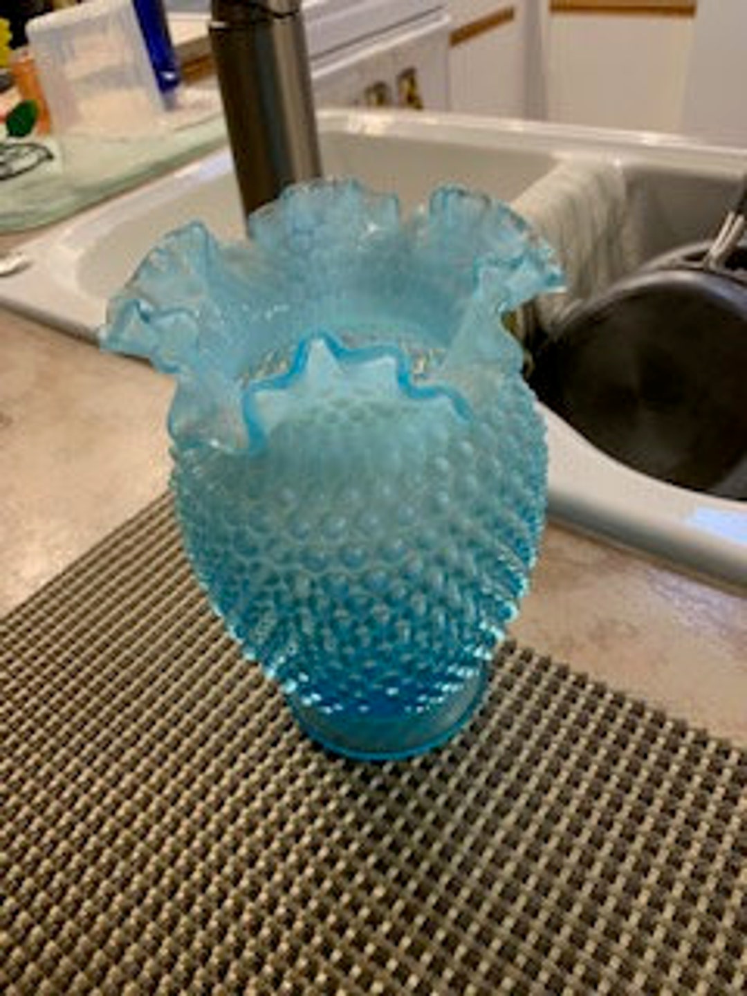 Vintage Blue Fenton Hobnail Glass Vase - Etsy