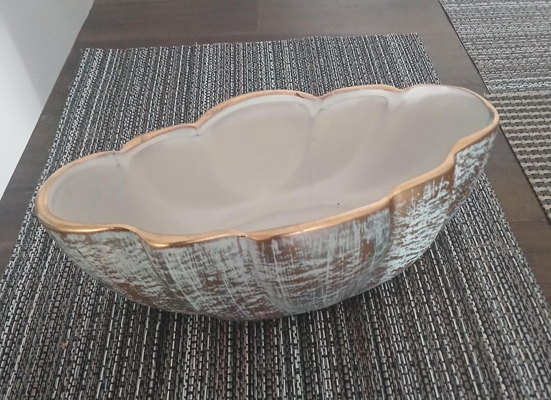Vintage Stangl Pottery 2064 Antique Gold Hand Painted Scalloped Oval ...